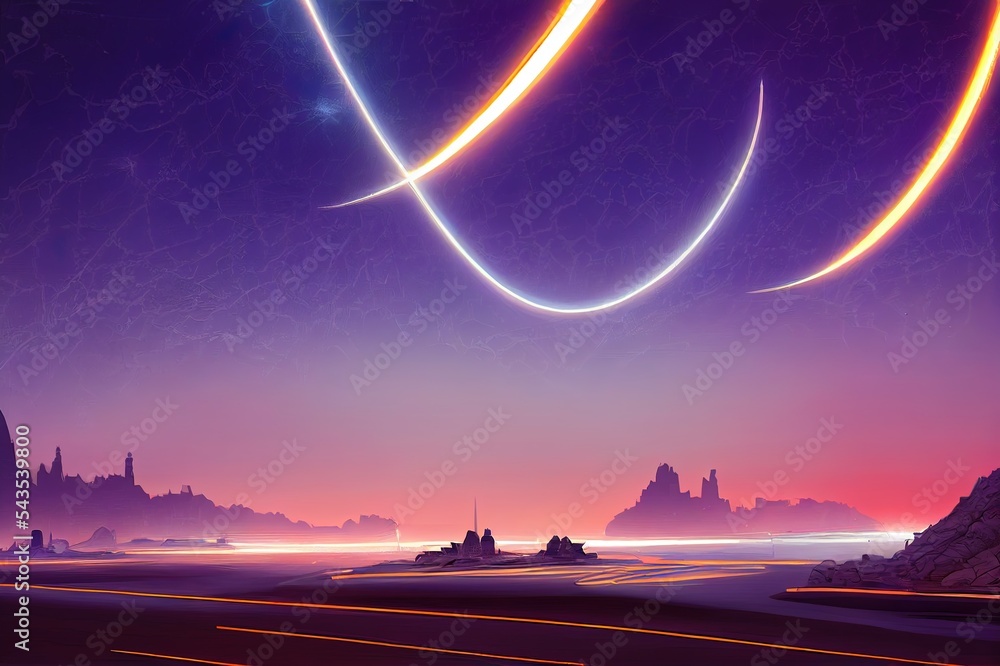 arabian city neom tron theme night vibrant Digital Art Illustration ...