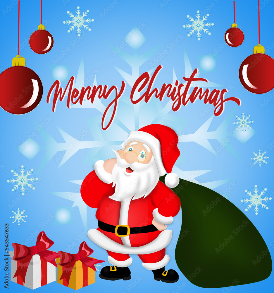 Santa Claus illustrated two versions. with various snowflake icons and ...