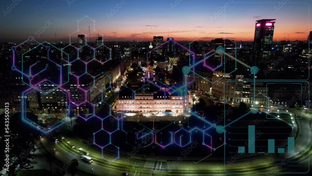 Buenos Aires Argentina. Aerial cyber city cityscape of smart city ...