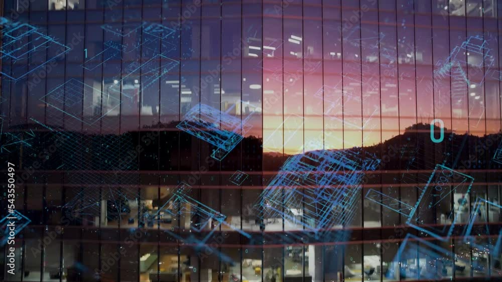 Santiago Chile. Aerial cyber city cityscape of smart city with ...