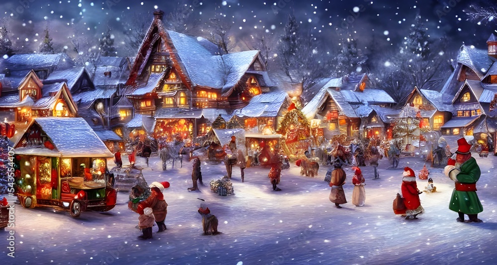 Winter Christmas Town Scene