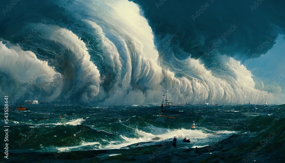 Spectacular scenery of gigantic tsunami-like wave at sea and ...