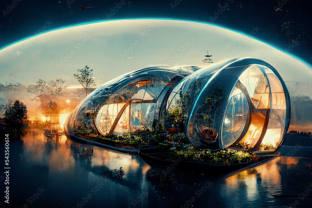 Space expansion concept of human settlement in alien world with green ...