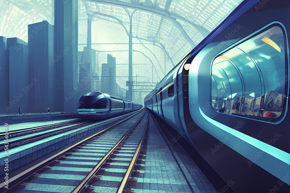 Futuristic high speed express passenger train. Logistics of the future ...