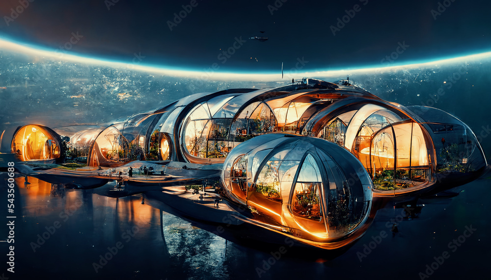 Space expansion concept of human settlement in alien world with green ...