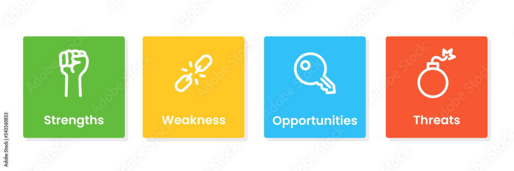 Infographic SWOT-analysis. Four colorful element squares with icons ...