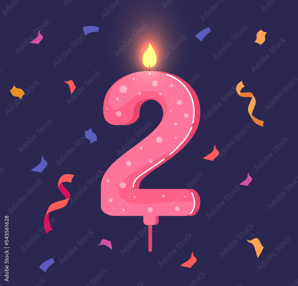 Birthday candle with number 2. Present, gift and surprise. Sweets ...