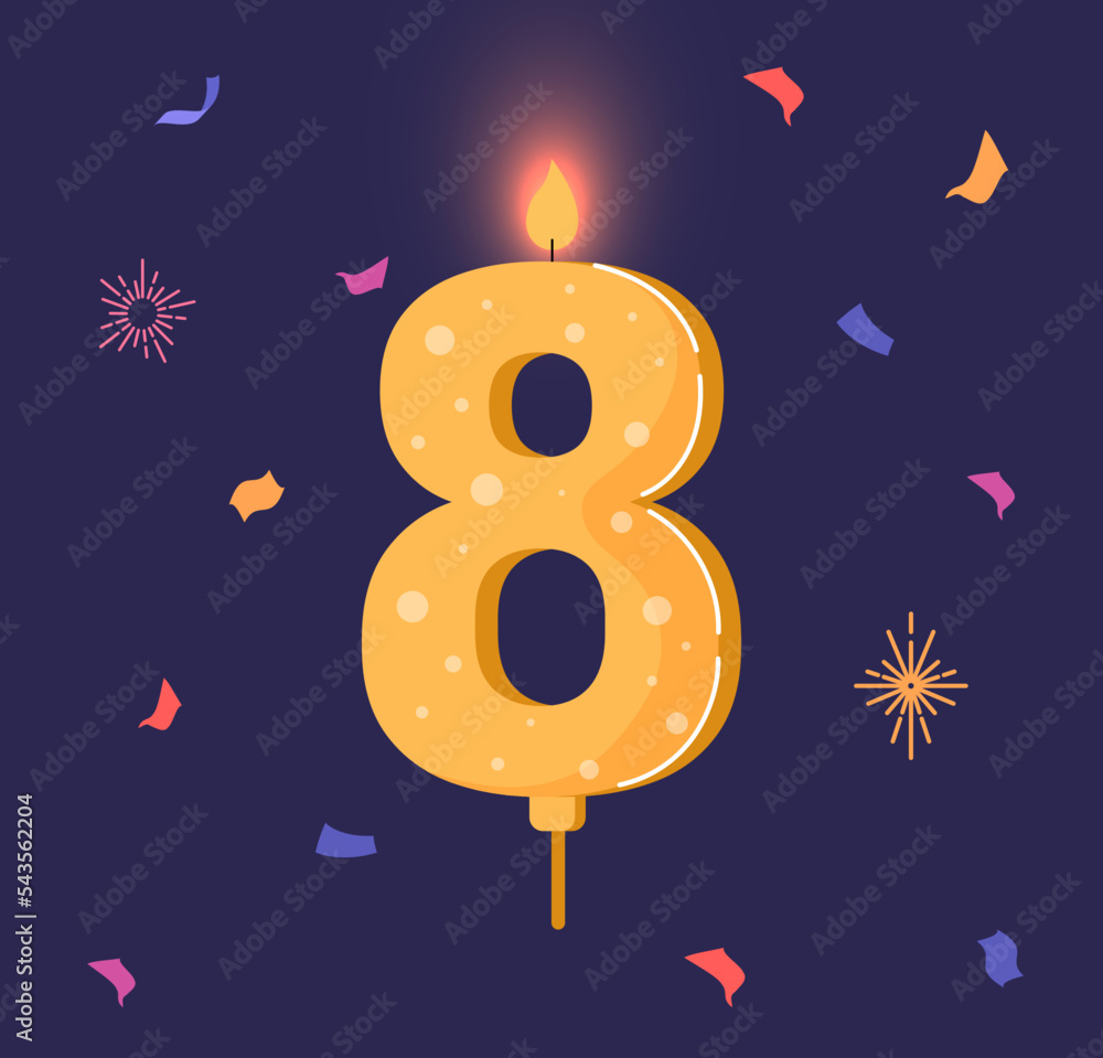 Birthday candle with number 8. Sticker for social networks and ...