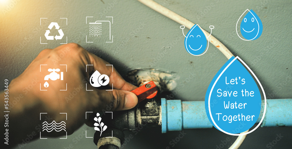 Concept : Water saving. Water drop icon and message help save water for ...