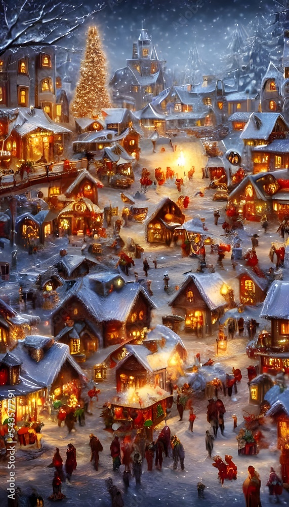 The winter christmas village is a scene of beauty. The houses are ...