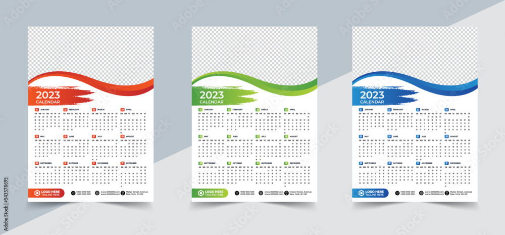 Monthly Wall calendar template for 2023 year. Week Starts on Sunday ...