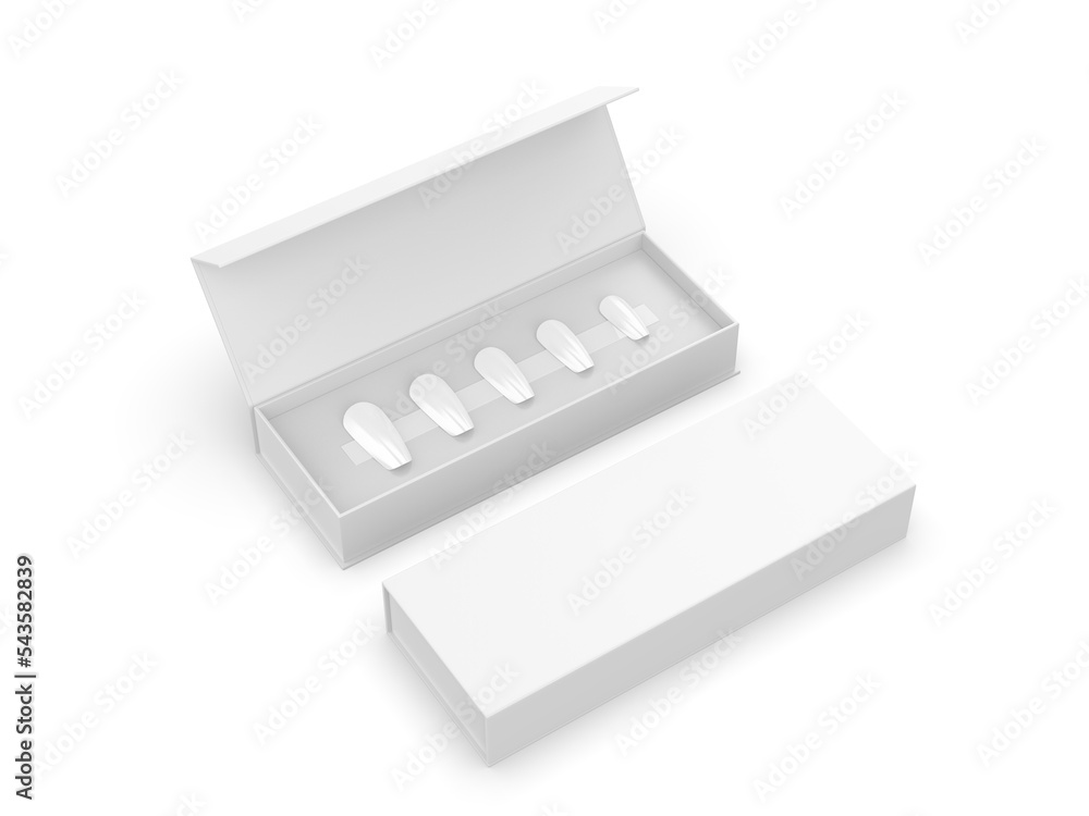 Blank false nail packaging box template, 3d render illustration. Stock ...