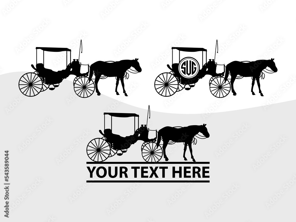 Carriages SVG, Carriages monogram, Horse Carriage Silhouette, Horse Svg ...
