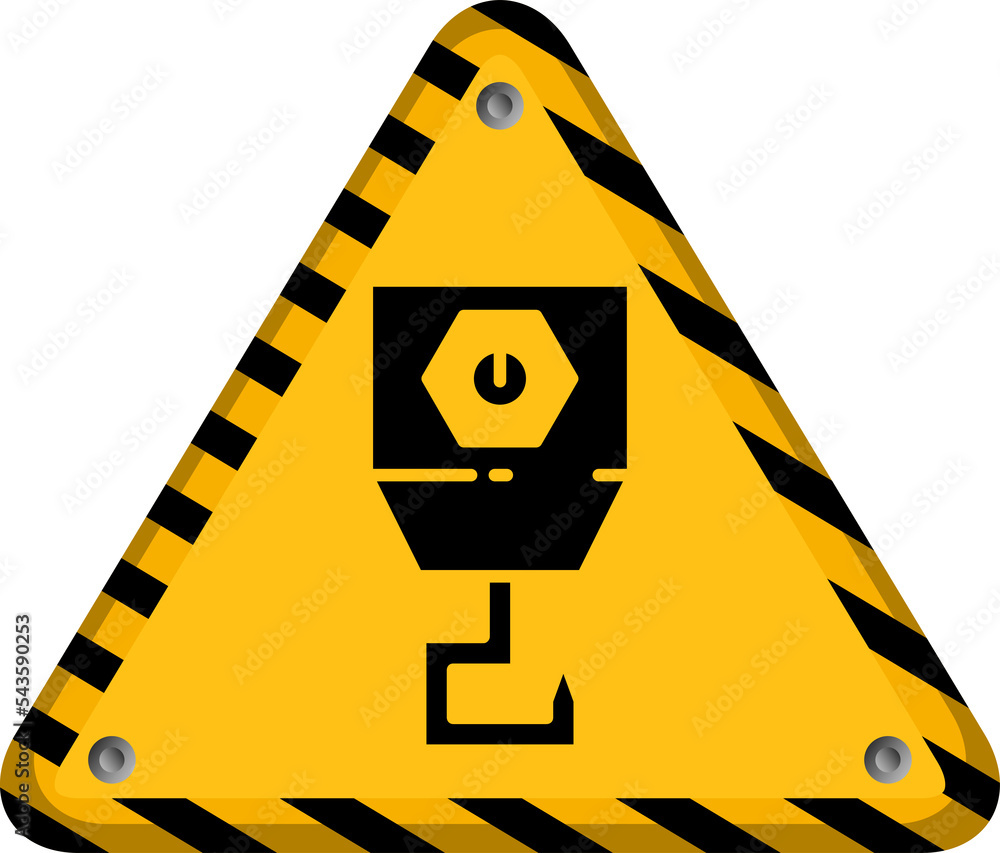 industrial crane hook symbol in yellow triangle signage Stock ...