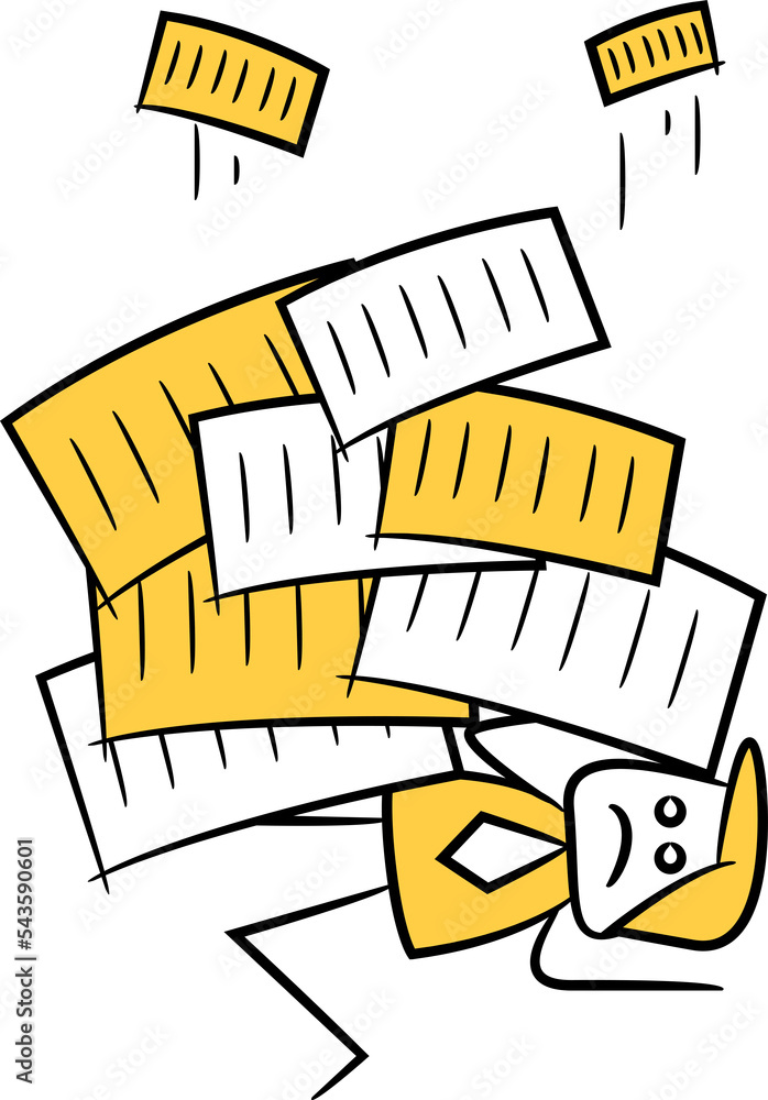 businessman and pile of documents for work hard concept stick figure ...