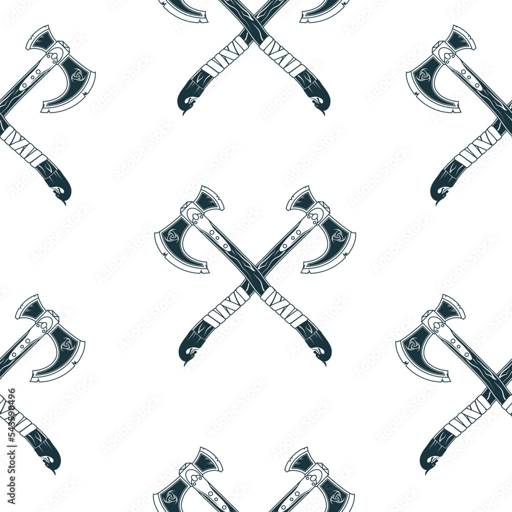 Crossed Viking Axes seamless pattern. Hand drawn vector illustration ...