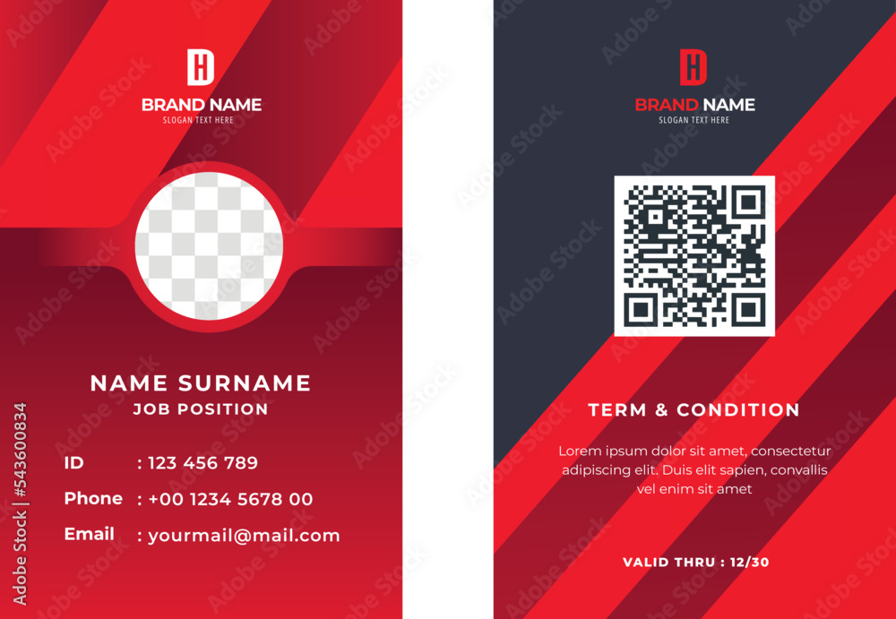 Abstract Red id cards template with photo frame Stock Vector | Adobe Stock
