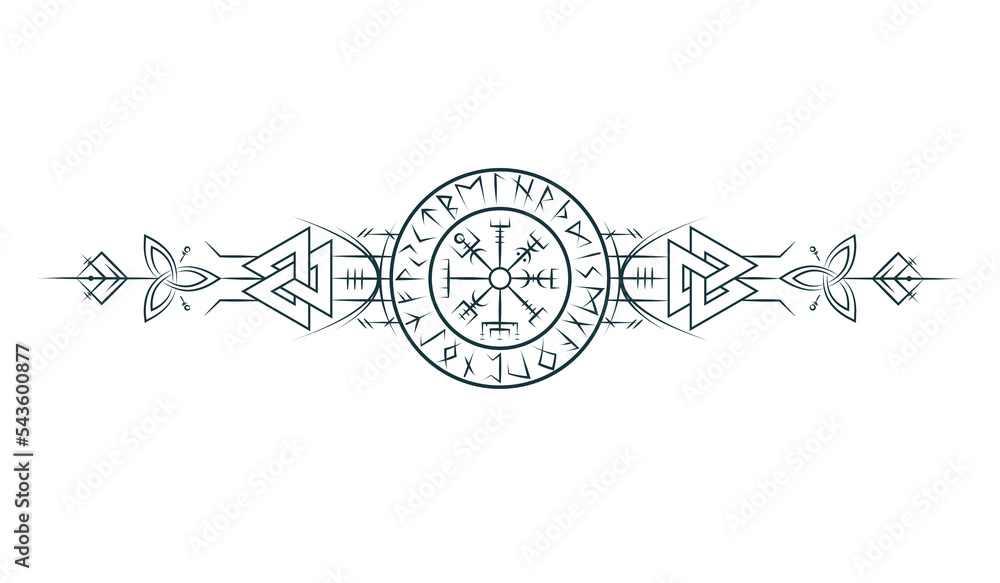 Viking symbol vegvisir. Magic runic compass, in a circle of ...