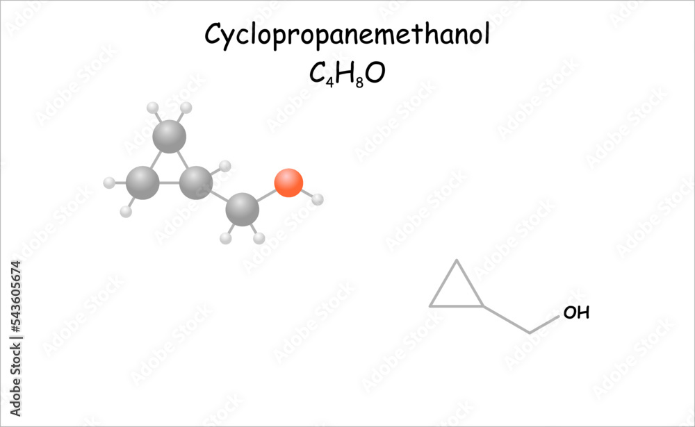 Stylized molecule model/structural formula of cyclopropanemethanol ...