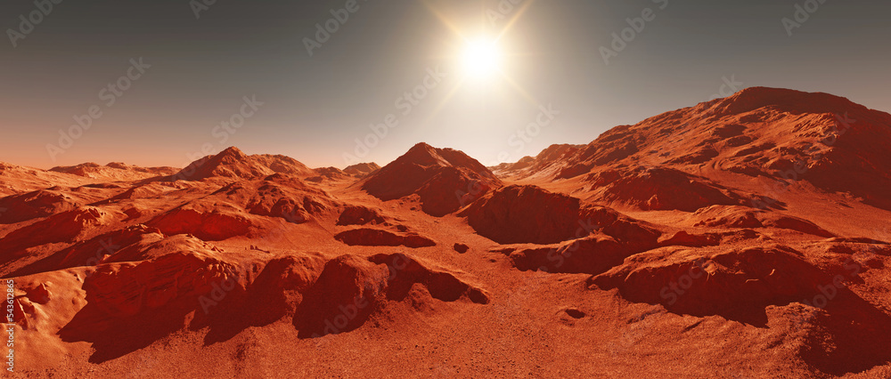 Mars planet background, 3d render of imaginary mars planet terrain ...