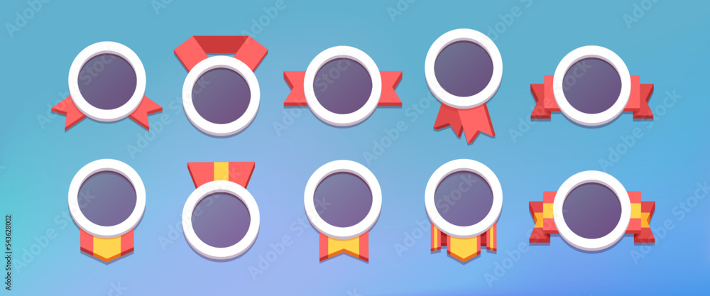 Empty Rounded borders with prize ribbon for game UI labels. Frames ...