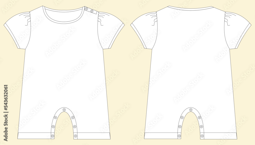Baby Romper short sleeve, template, vector mock up, fashion flat sketch ...
