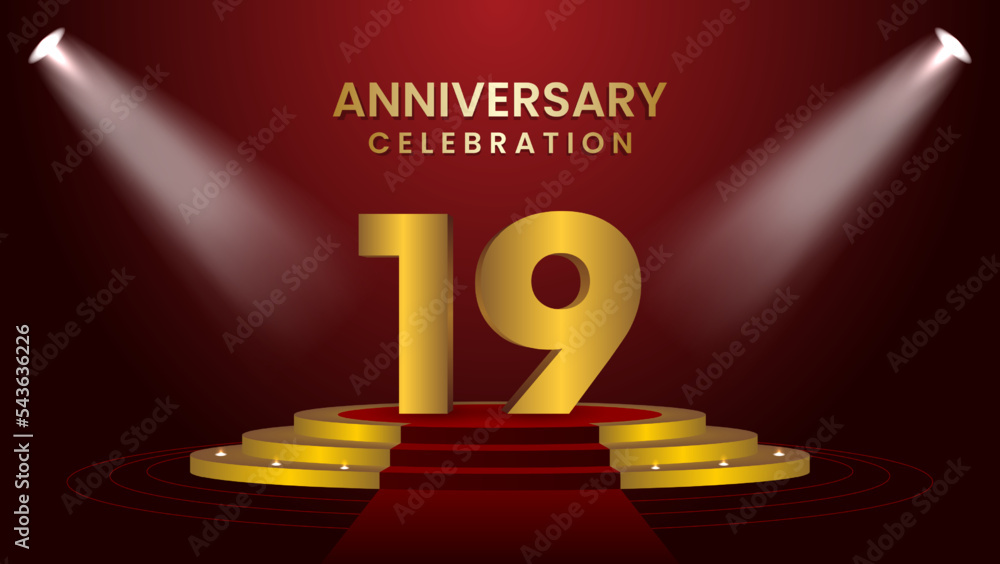 19th Anniversary Celebration With golden stage. Modern and luxurious ...