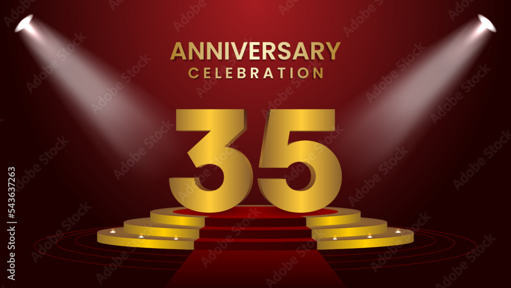 35th Anniversary Celebration With golden stage. Modern and luxurious ...