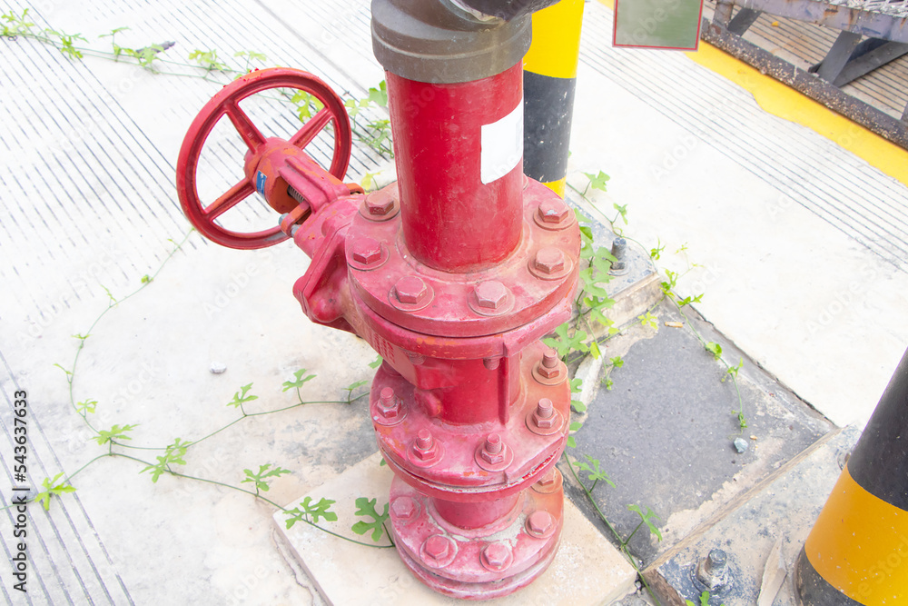 Valve fire hydrant large red light is installed beside outdoor light ...