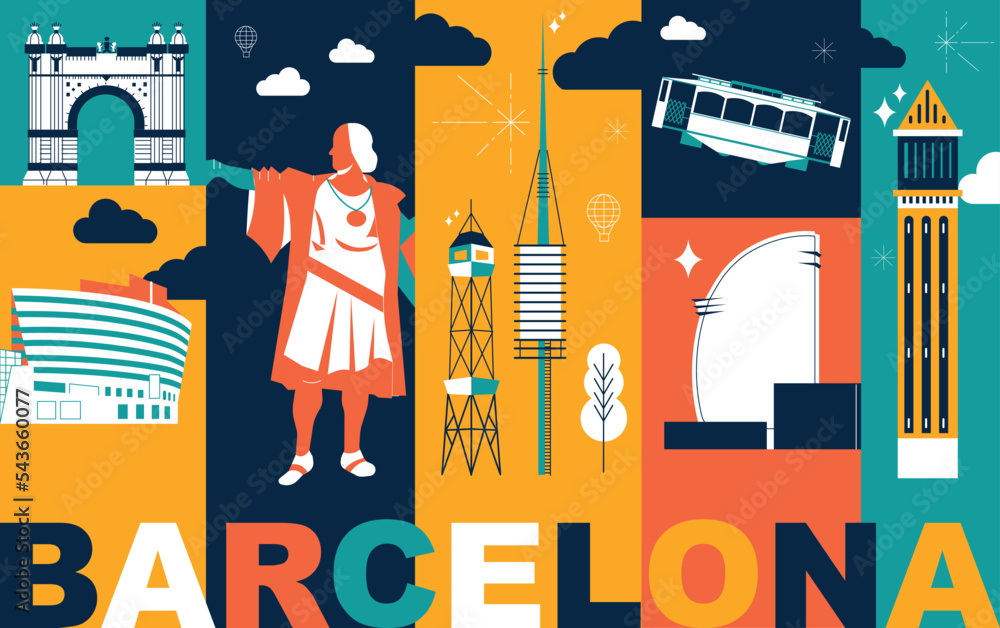 Typography word Barcelona branding technology concept, split video ...