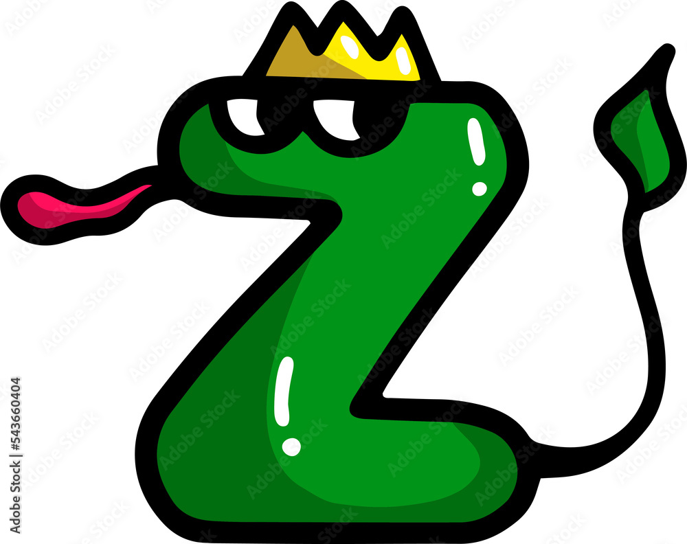 green funny letter Z in the form of a monster in a crown with a face, a ...