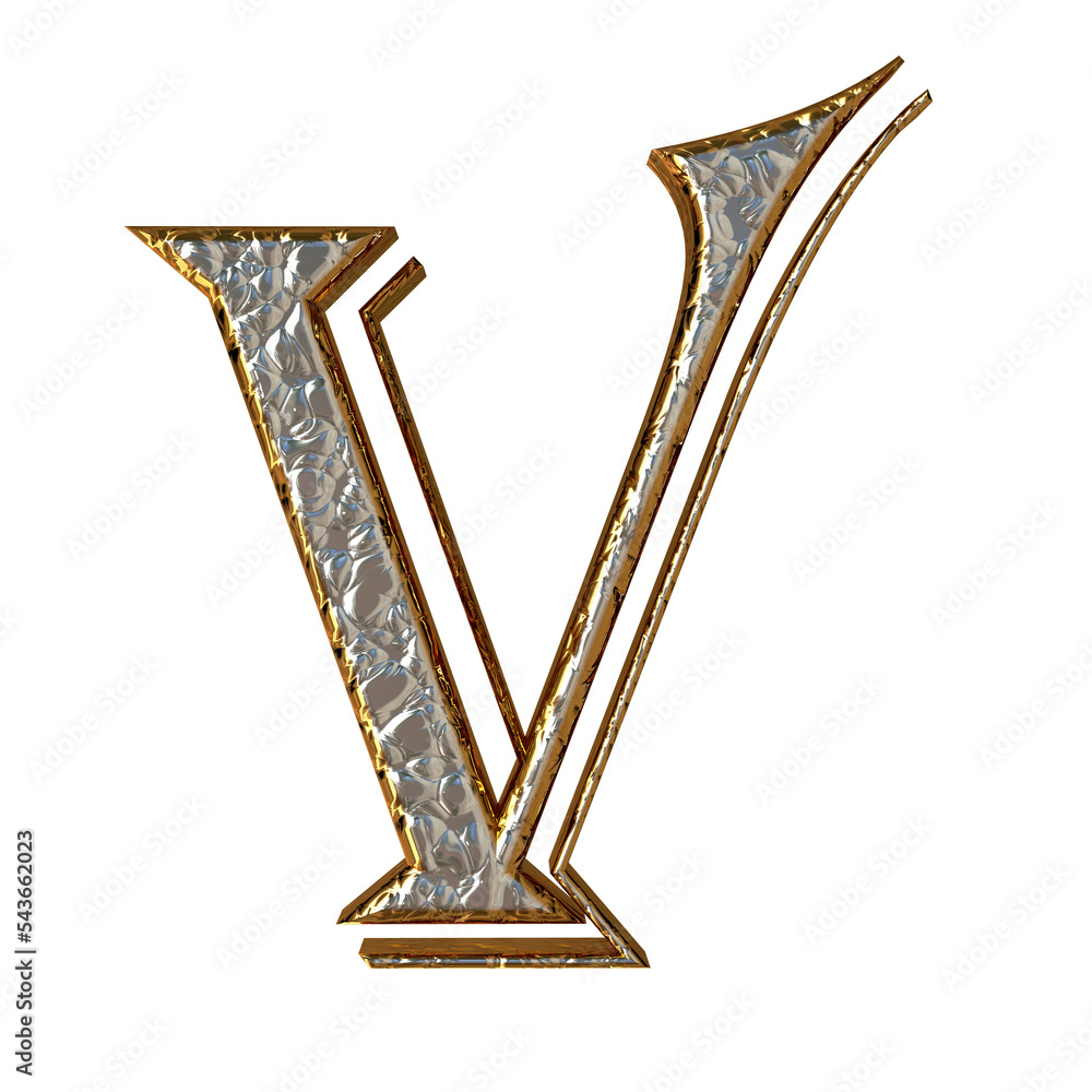 Silver letters in a gold frame. letter v Stock Illustration | Adobe Stock