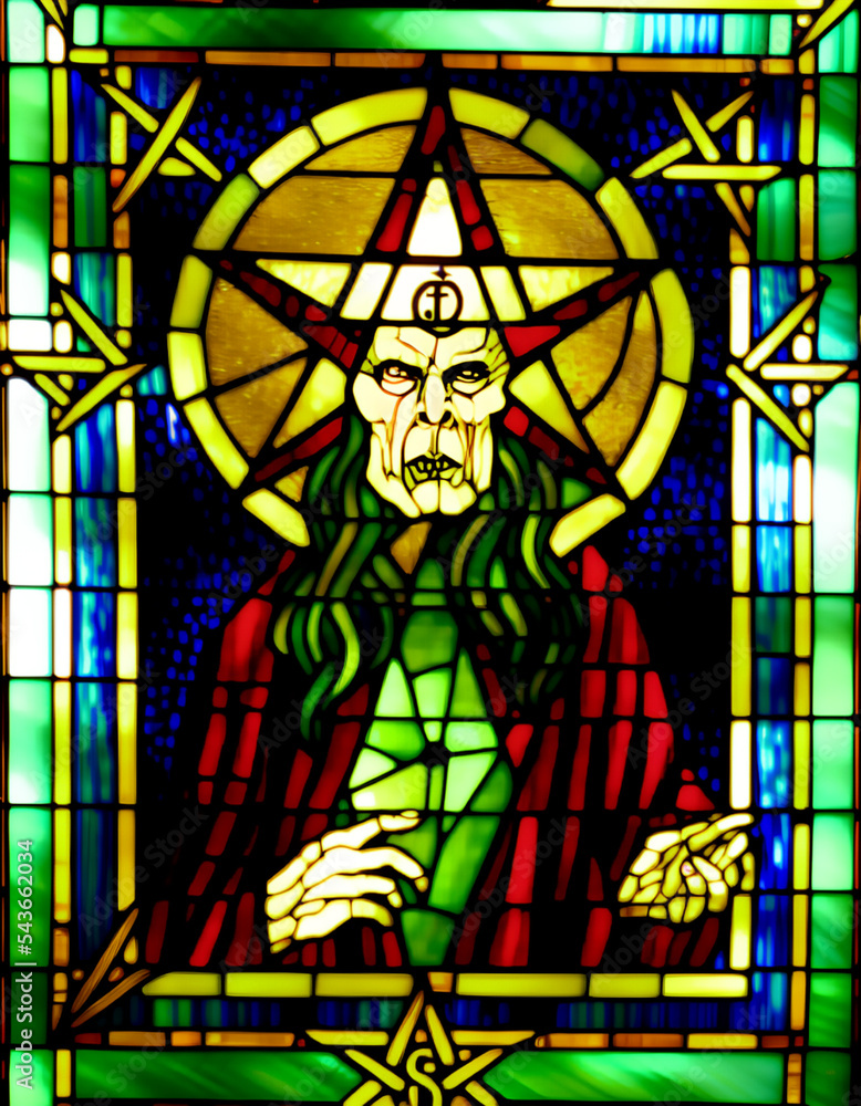 Wiccan renaissance baphomet satanist sorcerer satanistic church stained ...