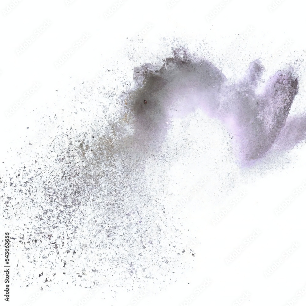 Grey holi powdered paint powder explosion isolated on a white ...