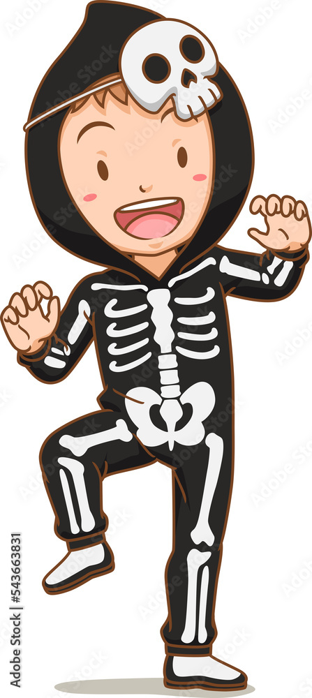 Cartoon boy wearing skeleton costume. Stock Illustration | Adobe Stock