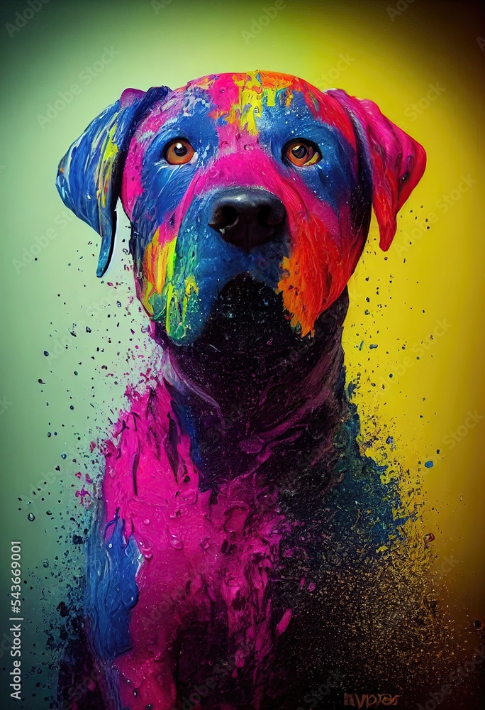 A Labrador Retriever covered in liquid paint, Generative AI Stock ...