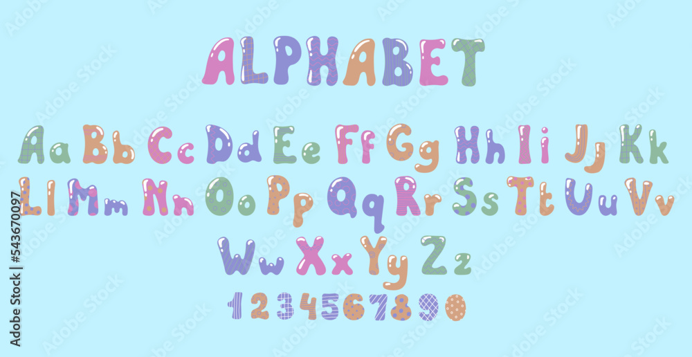 Bubble font. Cartoon children typeface. Uppercase or lowercase symbols ...