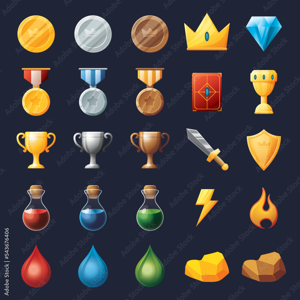 Game UI assets set. Gaming user interface icons collection. vector ...