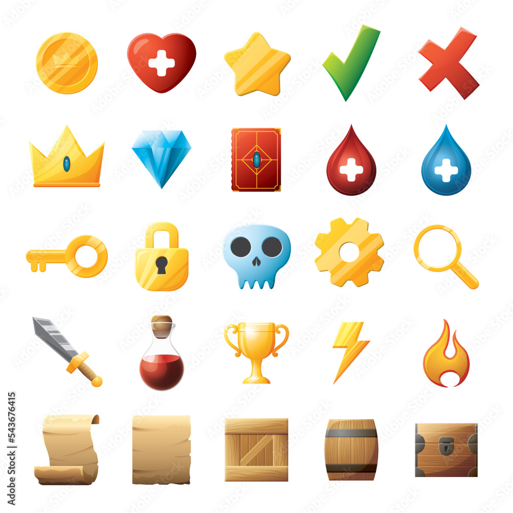Game UI assets set. Gaming user interface icons collection. vector ...