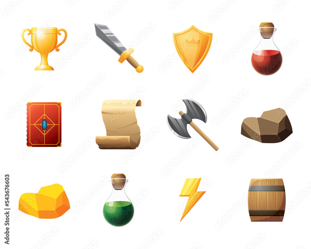 Game UI assets set. Gaming user interface icons collection. vector ...