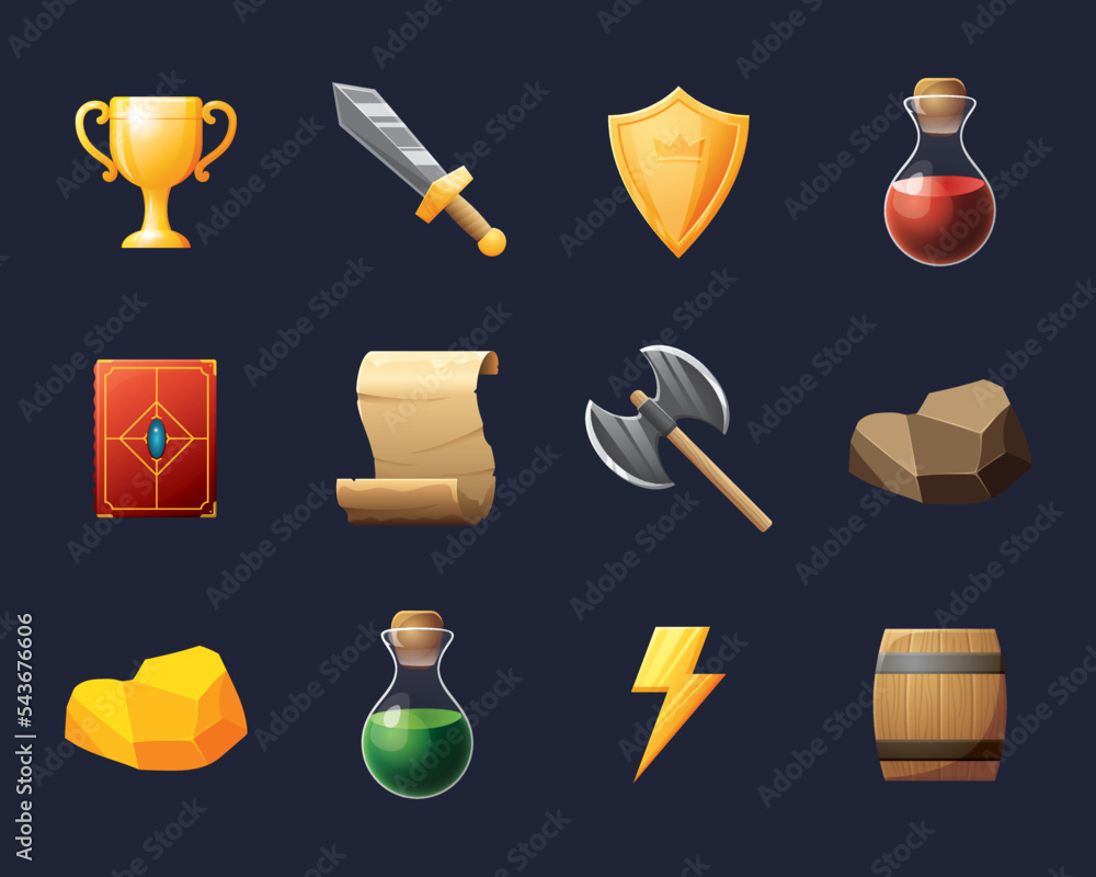 Game UI assets set. Gaming user interface icons collection. vector ...