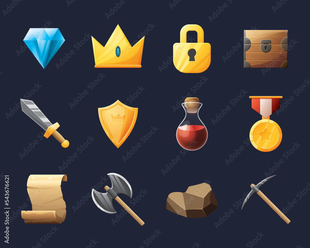 Game UI assets set. Gaming user interface icons collection. vector ...