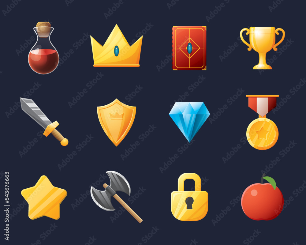 Game UI assets set. Gaming user interface icons collection. vector ...