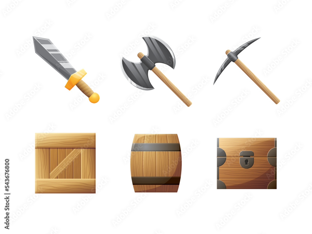 Game Ui Assets Set Gaming User Interface Icons Collection Vector Illustration Stock Vector