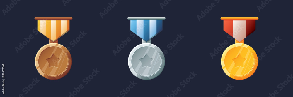 Game UI assets set. Gaming user interface victory trophy icons ...