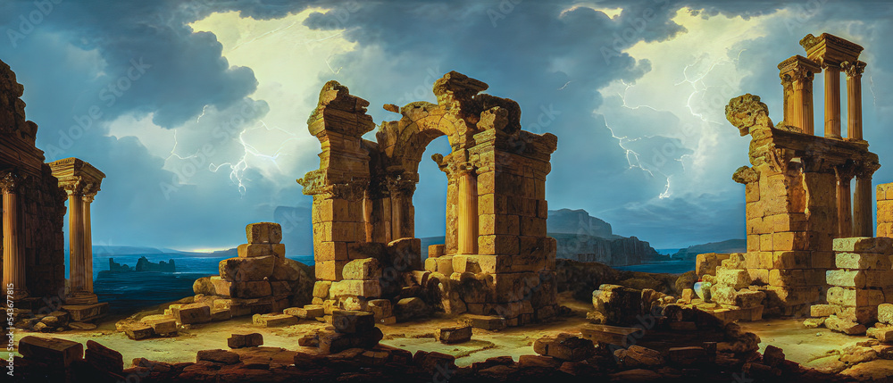 Artistic concept painting of an ancient temple, background illustration ...