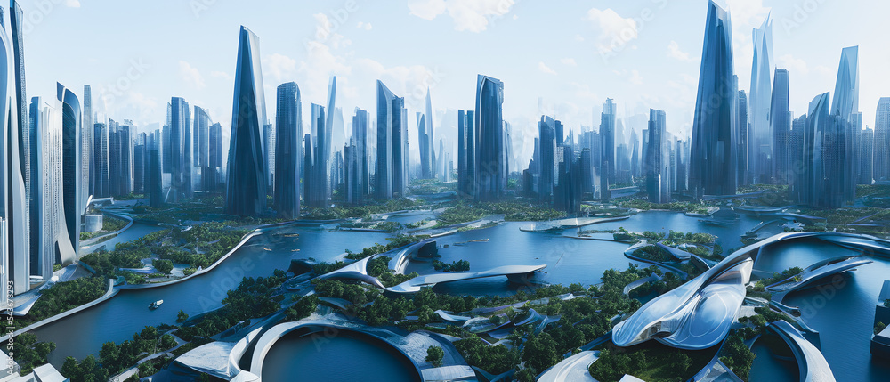 Artistic concept illustration of a smart and innovation city Stock ...