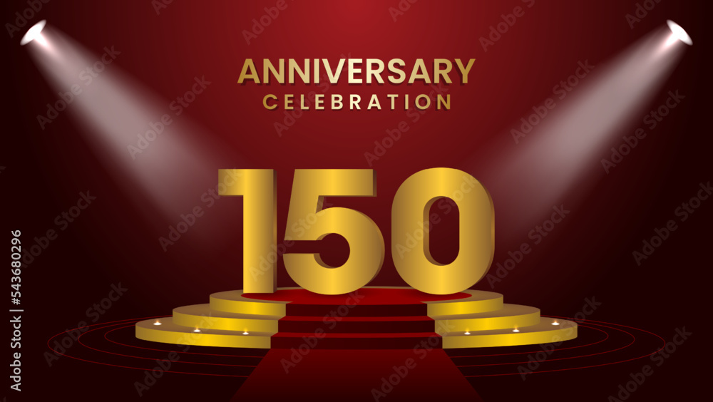 150th Anniversary Celebration With golden stage. Modern and luxurious ...
