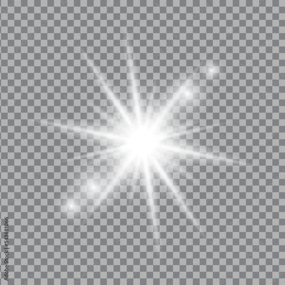 White light glow effect, light rays. Radiant flash, lens flare, vector ...