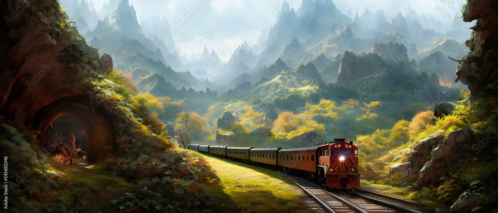 Artistic concept painting of a beautiful train Stock Illustration ...